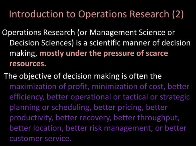 Basics of Operations Research | PPTX | Business | Business and Finance