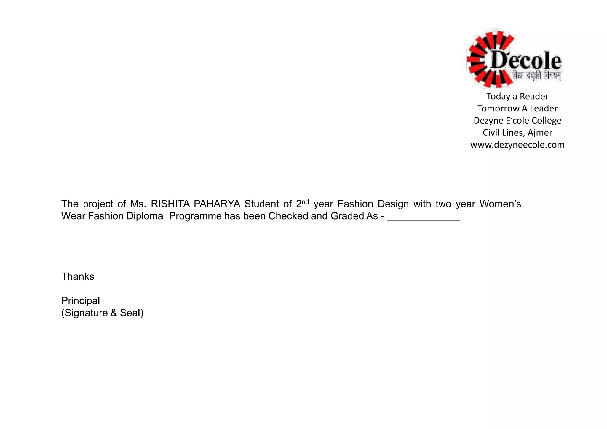 Rishita Pahariya ,Fashion Design ,Dezyne E'cole College | PDF