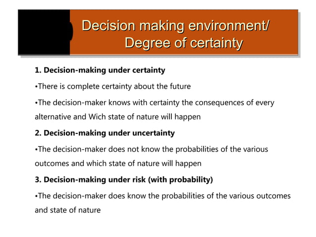 Operations Research chapter 5.- decision theory ppt | PPT