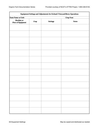 Organic Orchard, Vineyard, and Berry Crop Documentation Forms | PDF