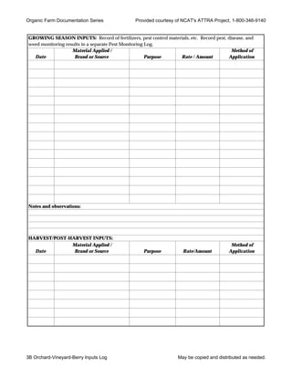 Organic Orchard, Vineyard, and Berry Crop Documentation Forms | PDF