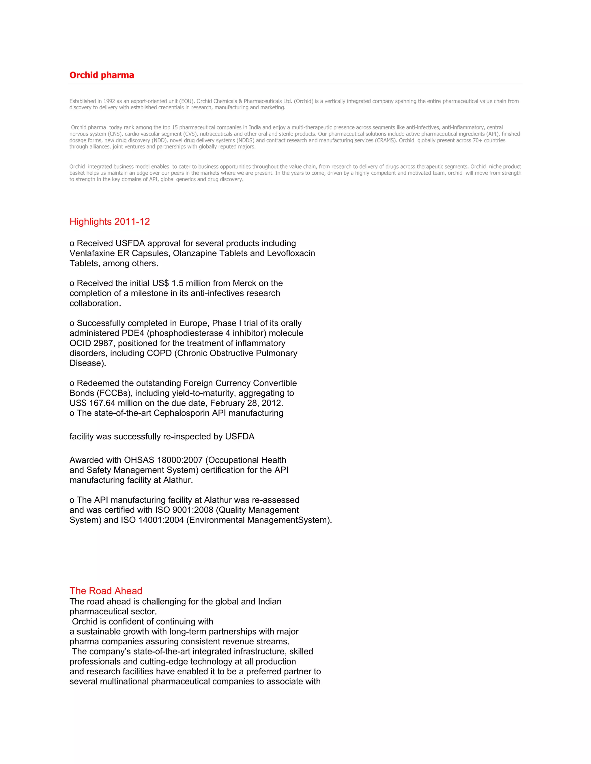 Orchid pharma portfolio management | DOCX