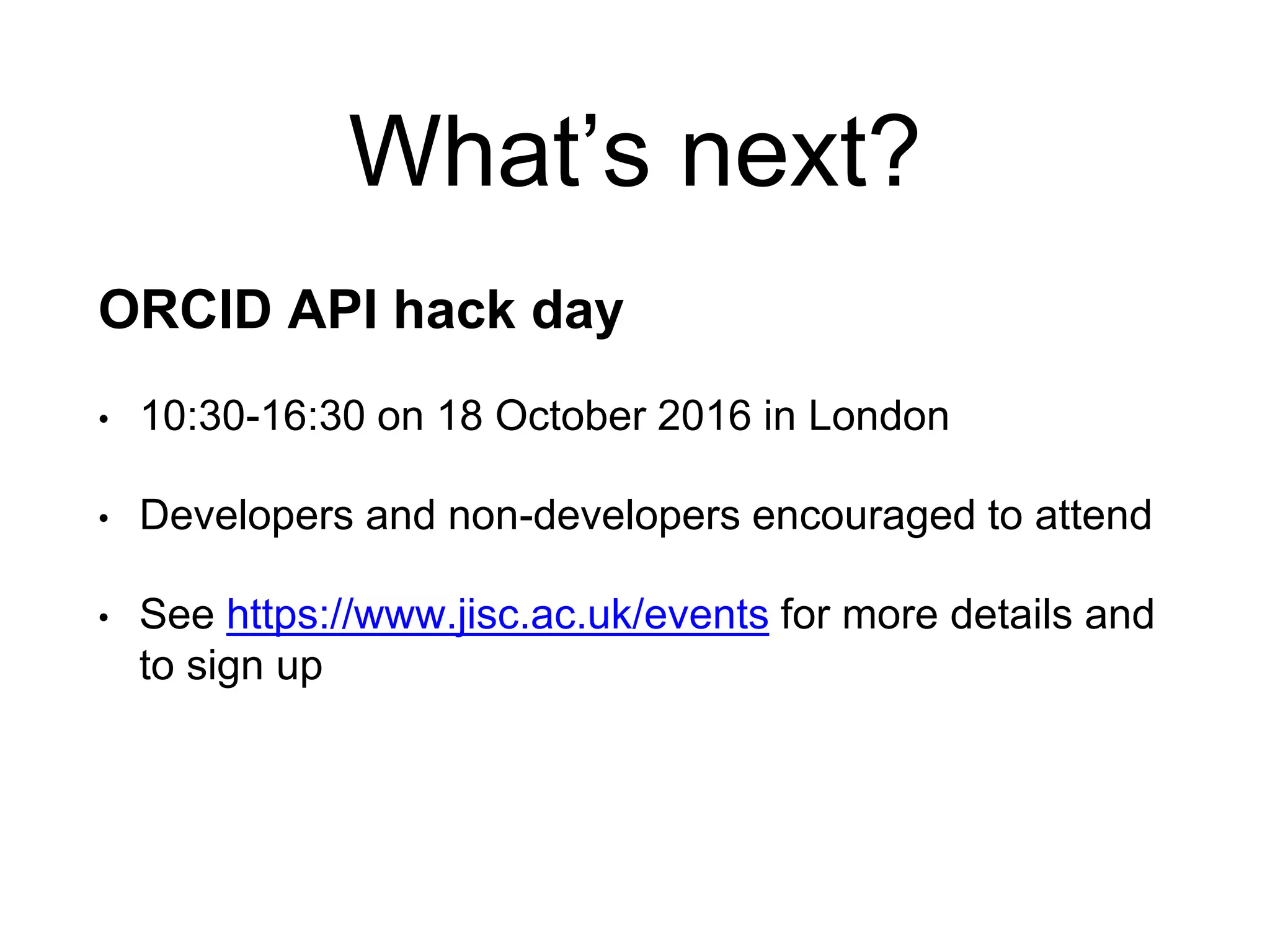 ORCID API and use-case workshop | PPTX