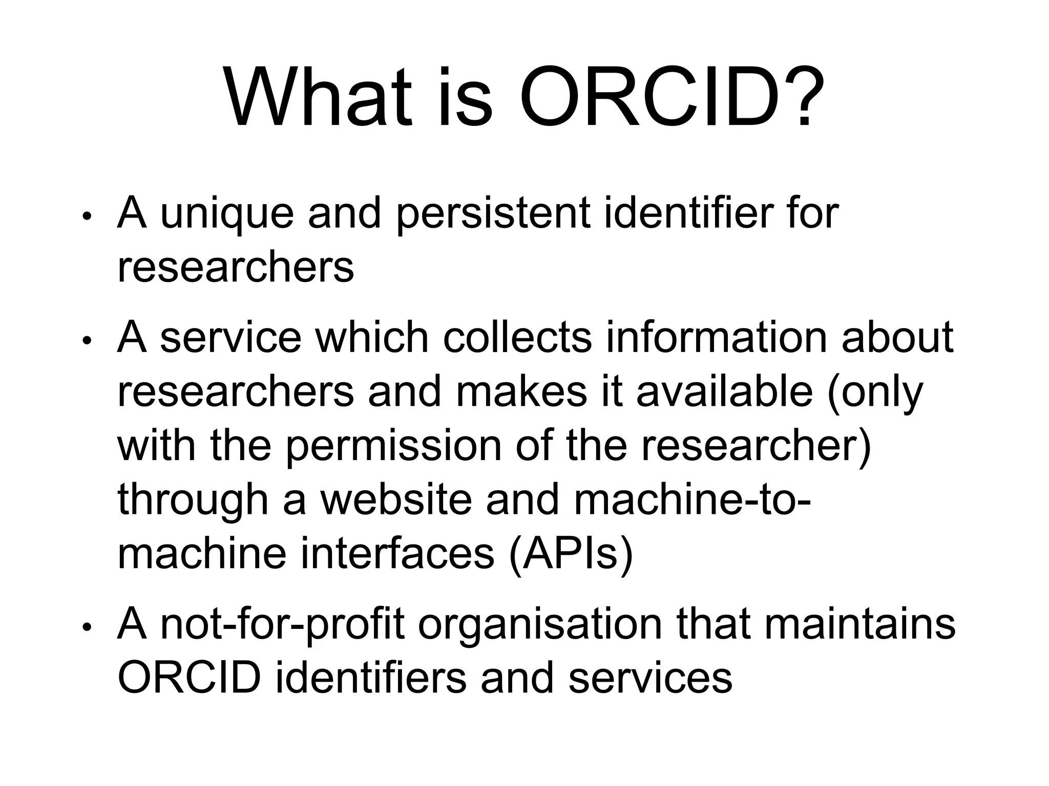 ORCID API and use-case workshop | PPTX