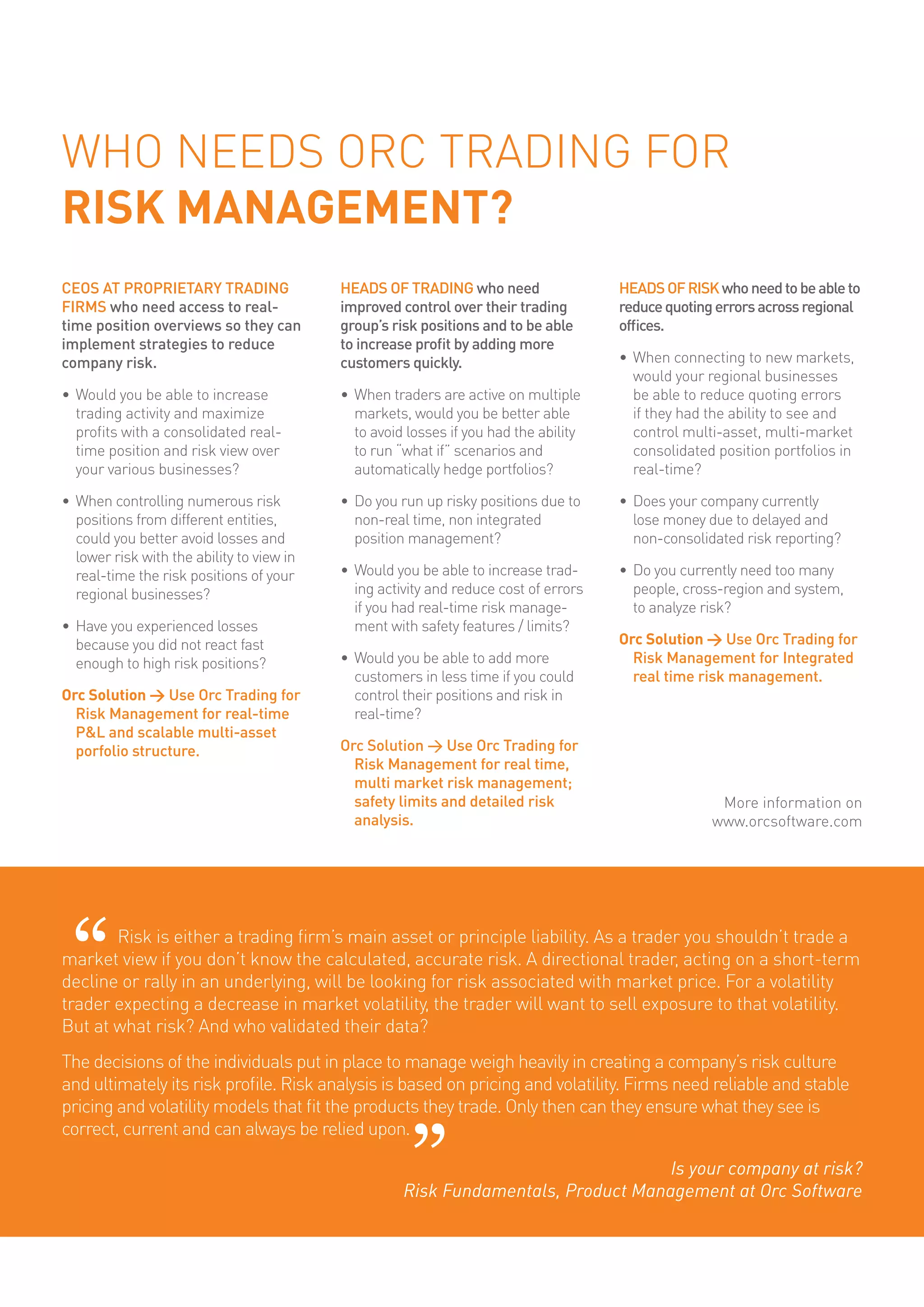 Orc Trading For Risk Management | PDF