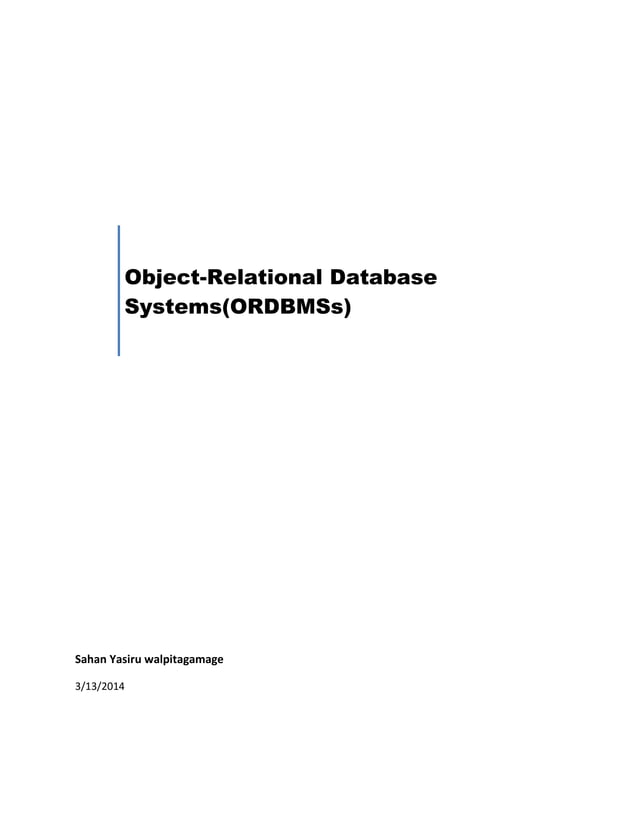Object-Relational Database Systems(ORDBMSs) | PDF