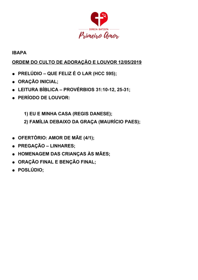 Ordem 12 05-2019 (domingo) | ODT