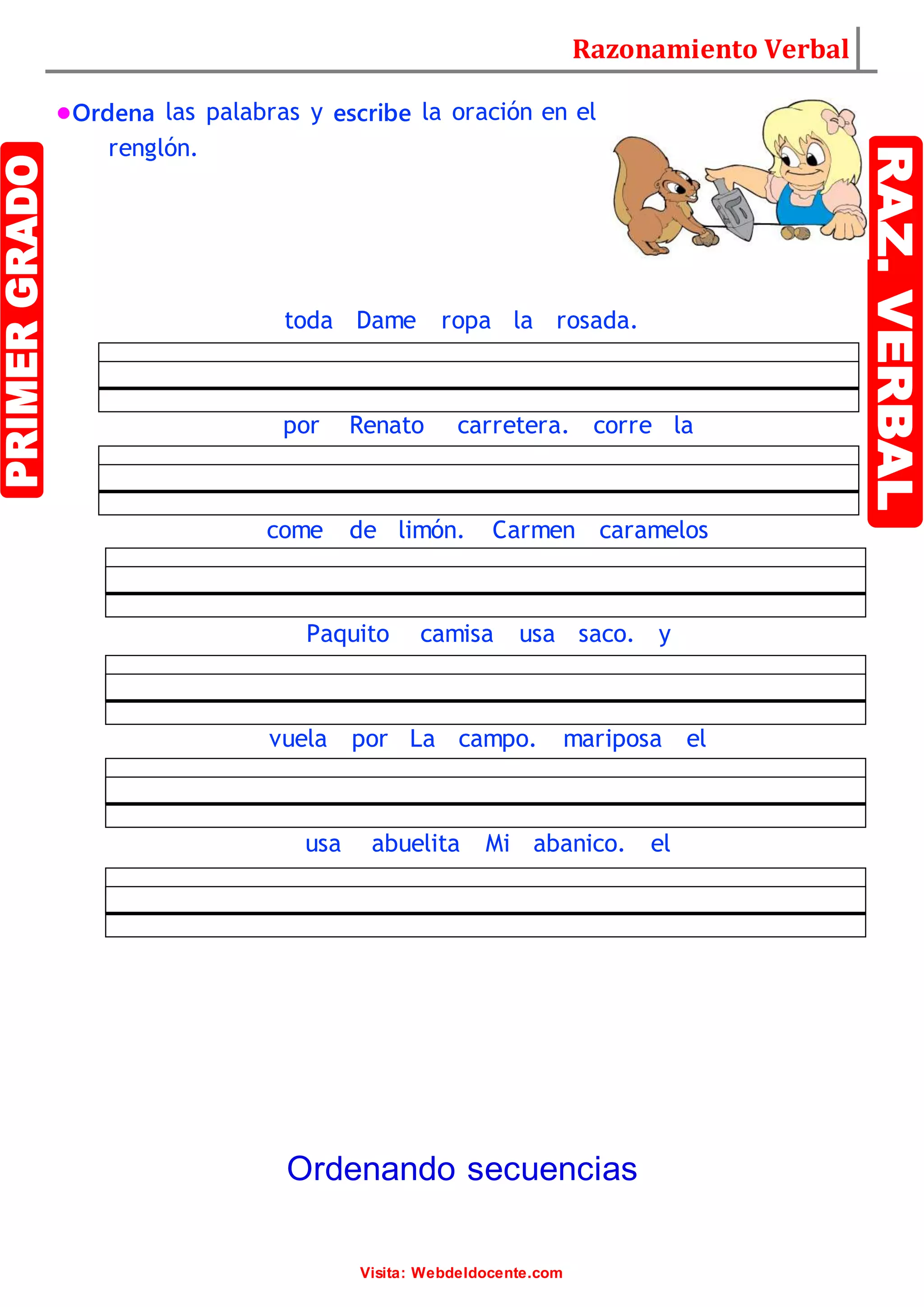 Hojas De Trabajo Para Escribir Oraciones De Primer Grado