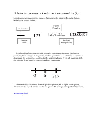 Ordenar los números racionales en la recta numérica | DOC