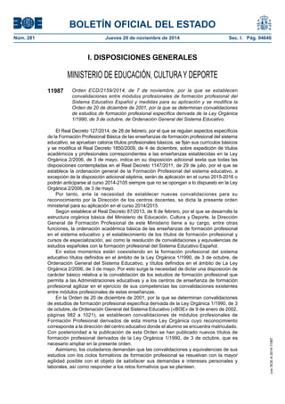 Orden ECD 2159 2014 de CONVALIDACIONES FP | PDF