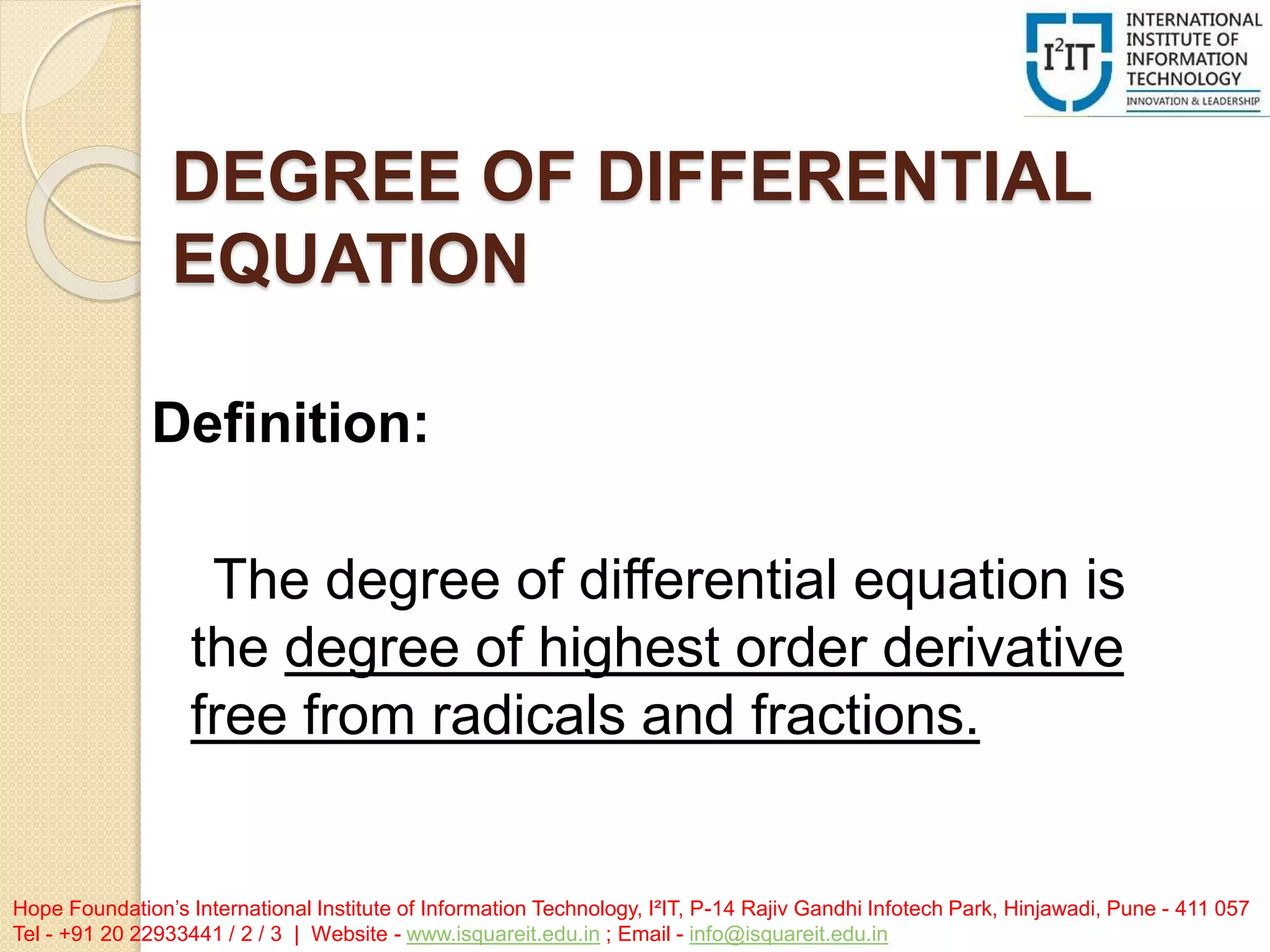 Differential Equation - Order Degree | PPT Differential Equation - Order Degree | PPT