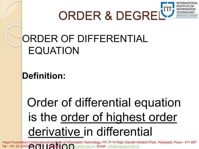 Differential Equation - Order Degree | PPT