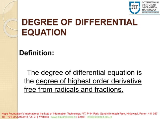 Differential Equation - Order Degree | PPT