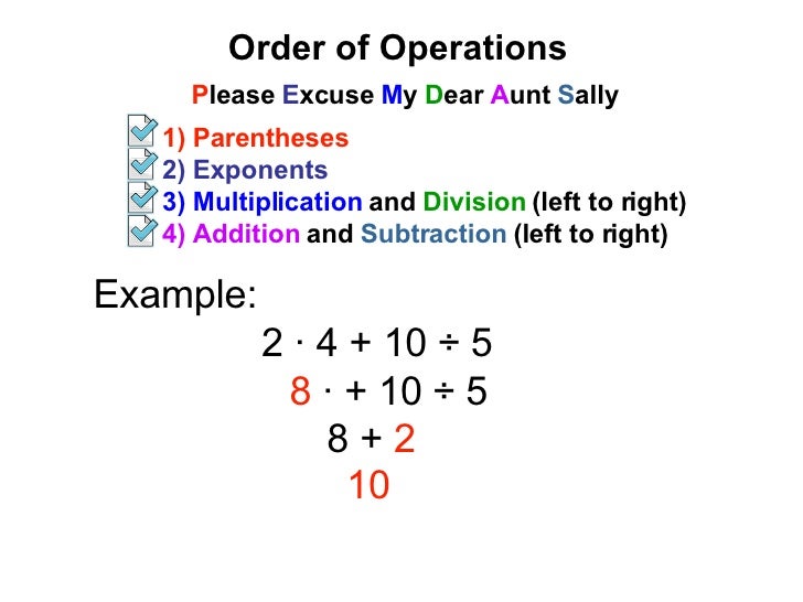 Order Of Operations Order Of Operations