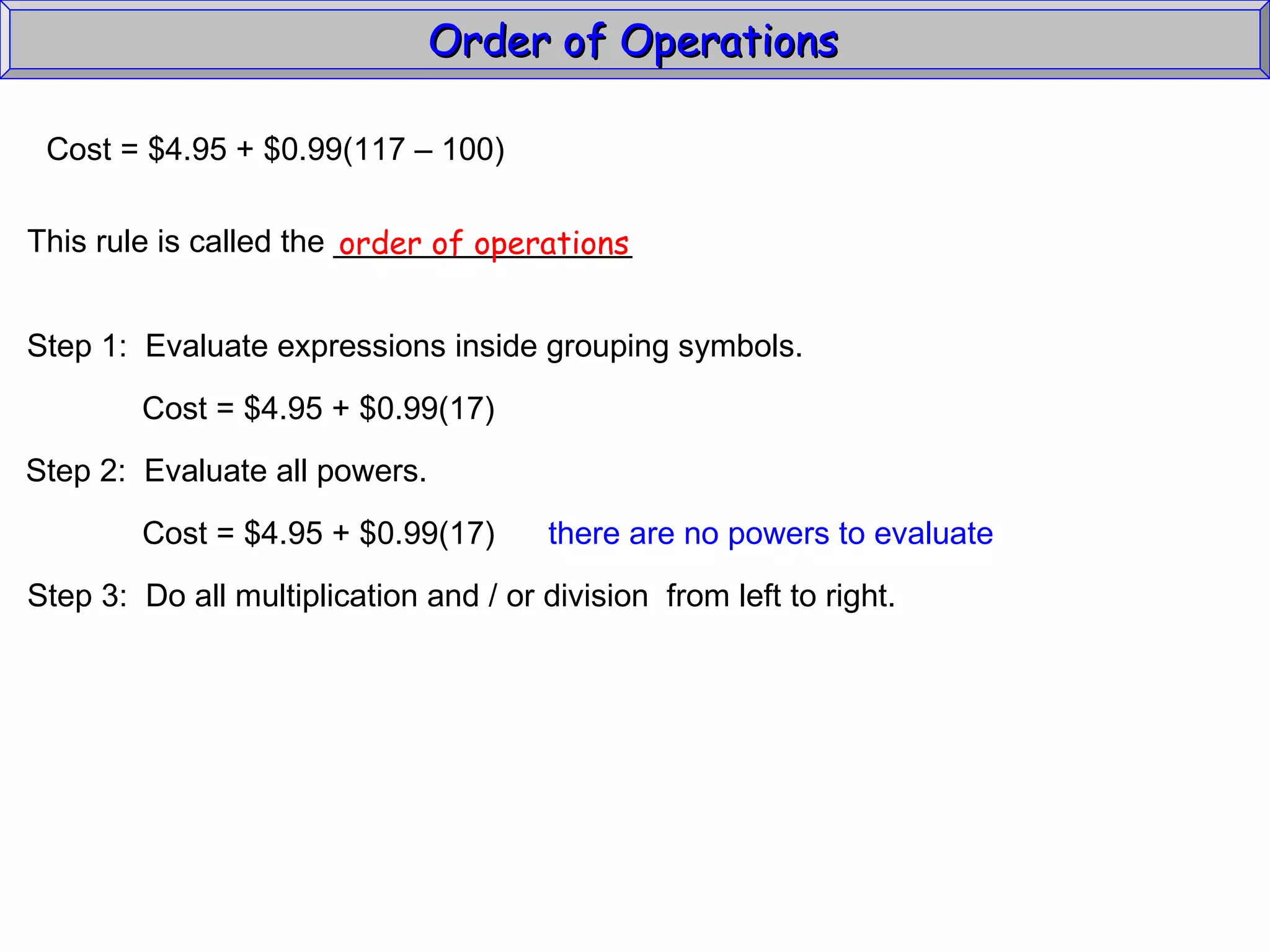 Order of Operations (Algebra1 1_2) | PPT