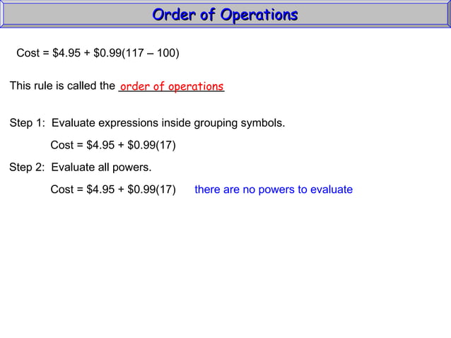 Order of Operations (Algebra1 1_2) | PPT