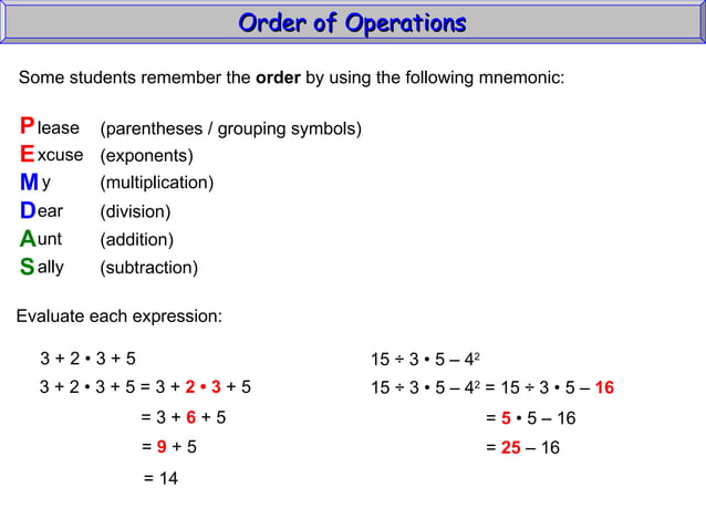 Order of Operations (Algebra1 1_2) | PPT