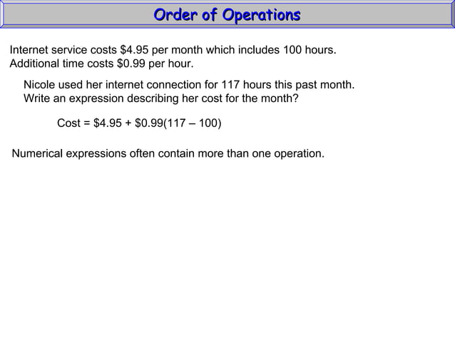 Order of Operations (Algebra1 1_2) | PPT