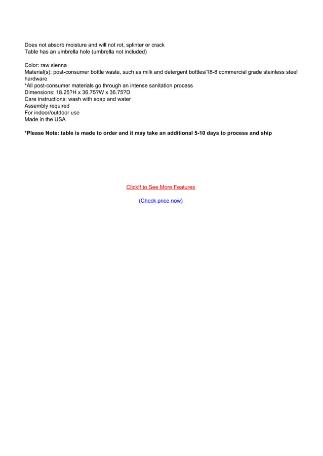 Order 37 recycled cape cod outdoor patio square dining table raw sienna ...