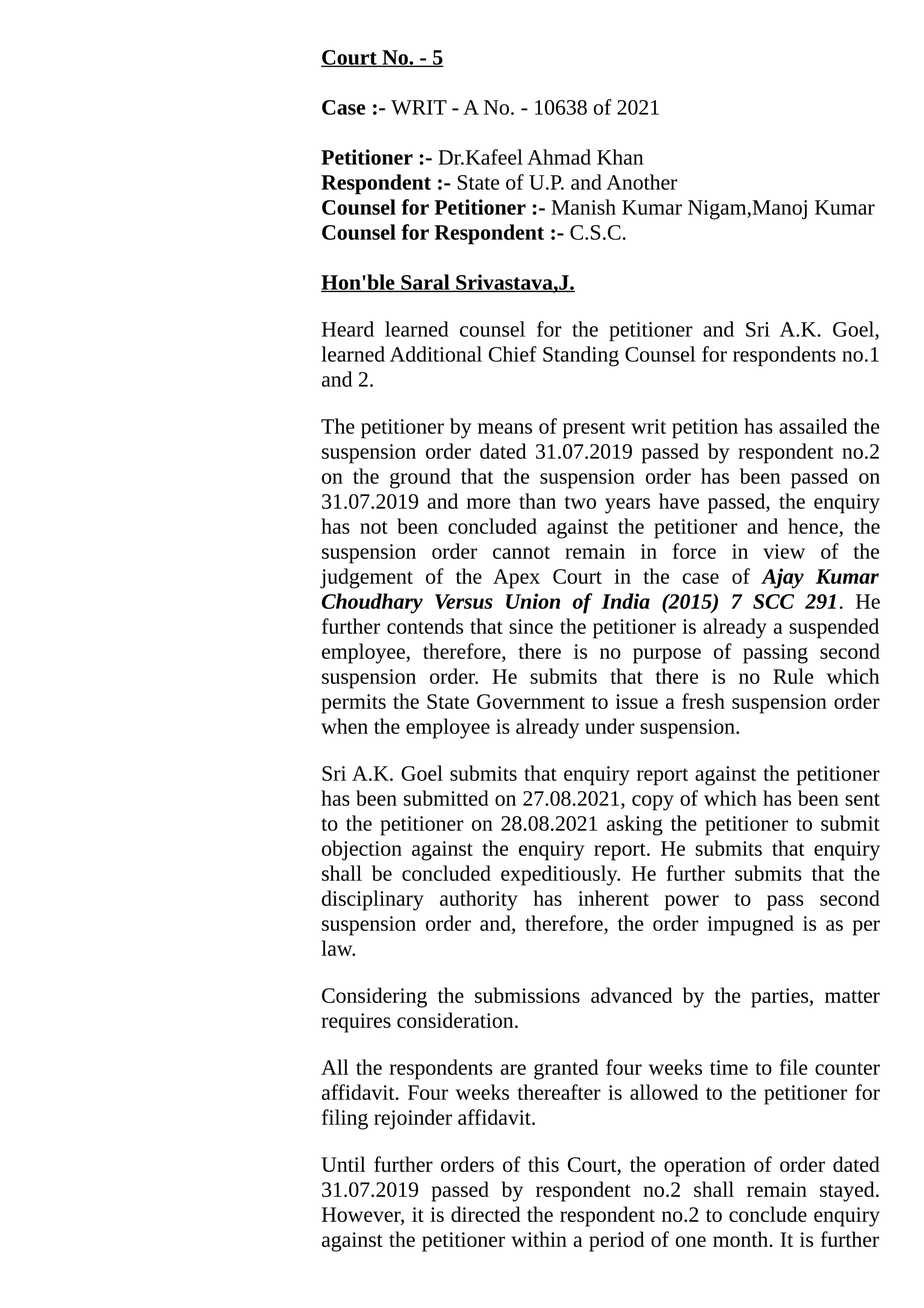 kafeel Khan Order 9 9-21 | PDF