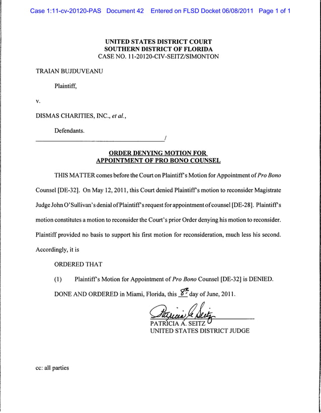 Order denying motion for appointment of pro bono counsel | PDF