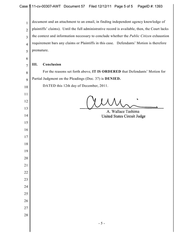 Order Denying Motion for Partial Judgment | PDF