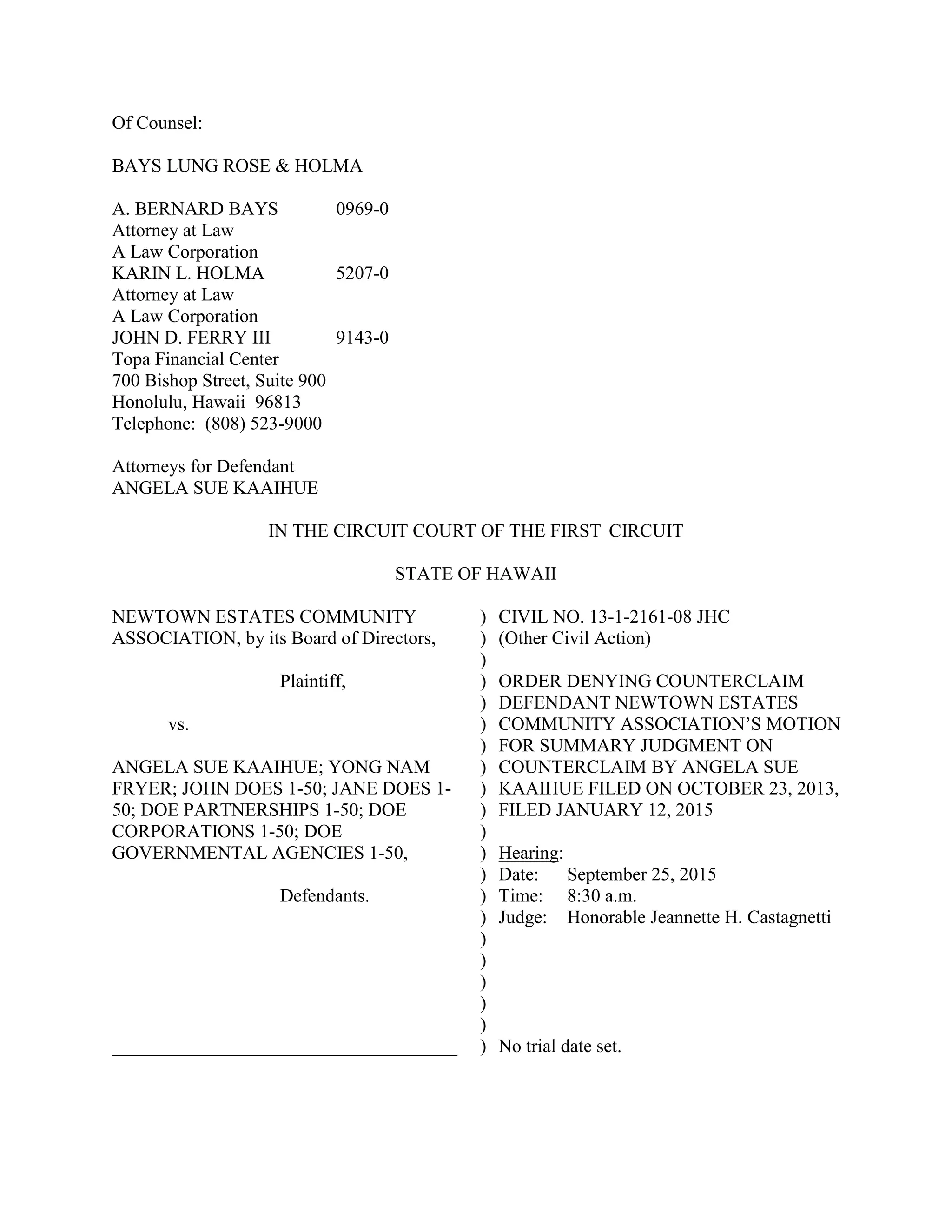 Order denying neca's msj on counterclaim (kaaihue) | PDF