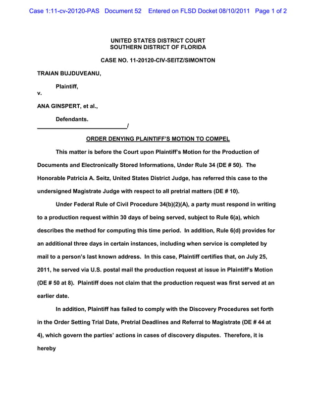Order denying plaintiff's motion to compel | PDF