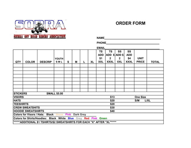 Merchandise Order Form | PPT