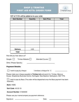 First Aid Order Form | PDF | First Aid | Injuries