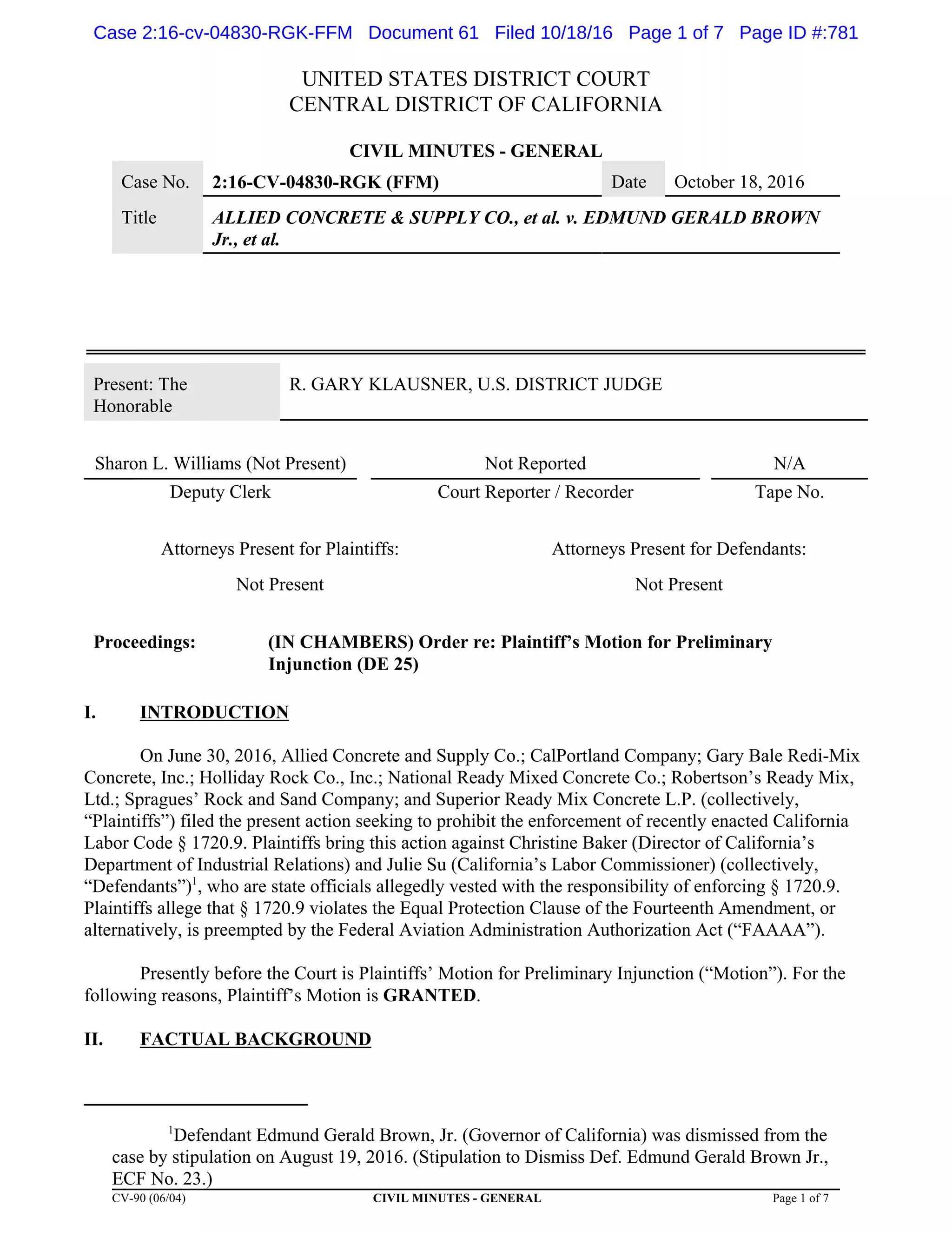 Federal Court Order Suspending AB 219 | PDF