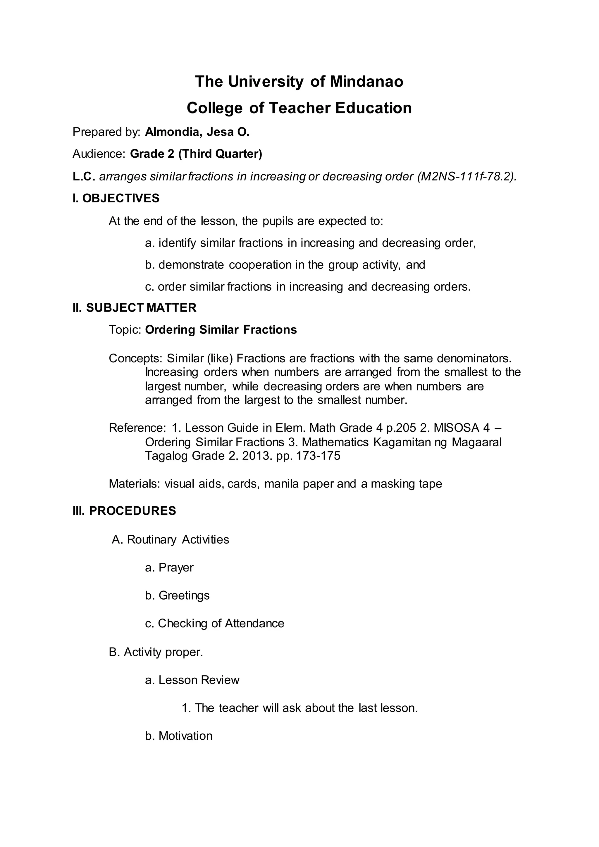 Ordering similar fractions | DOCX