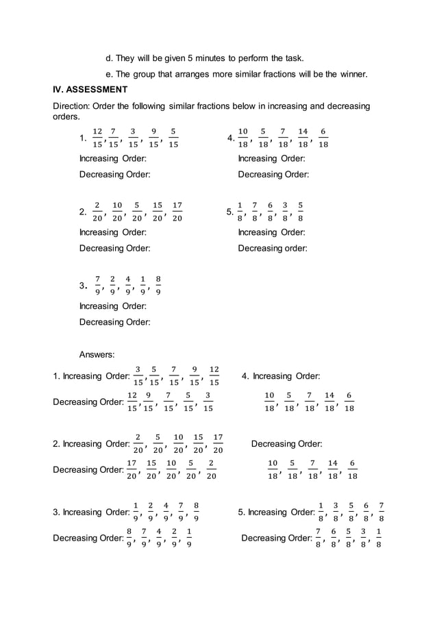 Ordering similar fractions | DOCX