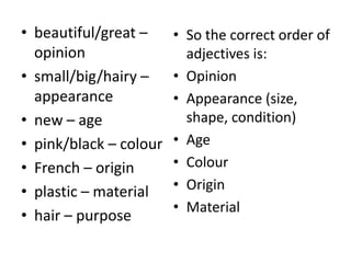 Order of adjectives | PPTX