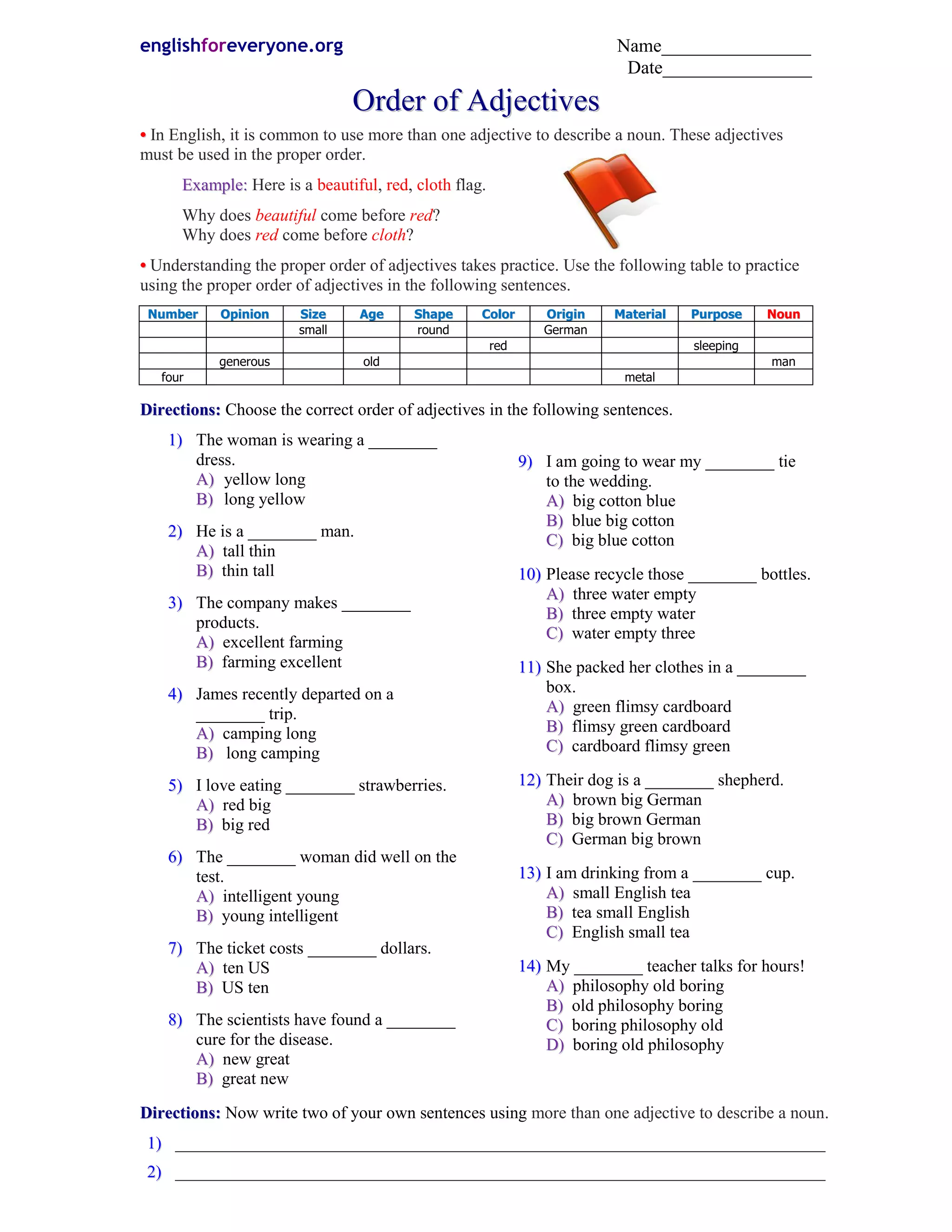 Order of adjectives | PDF