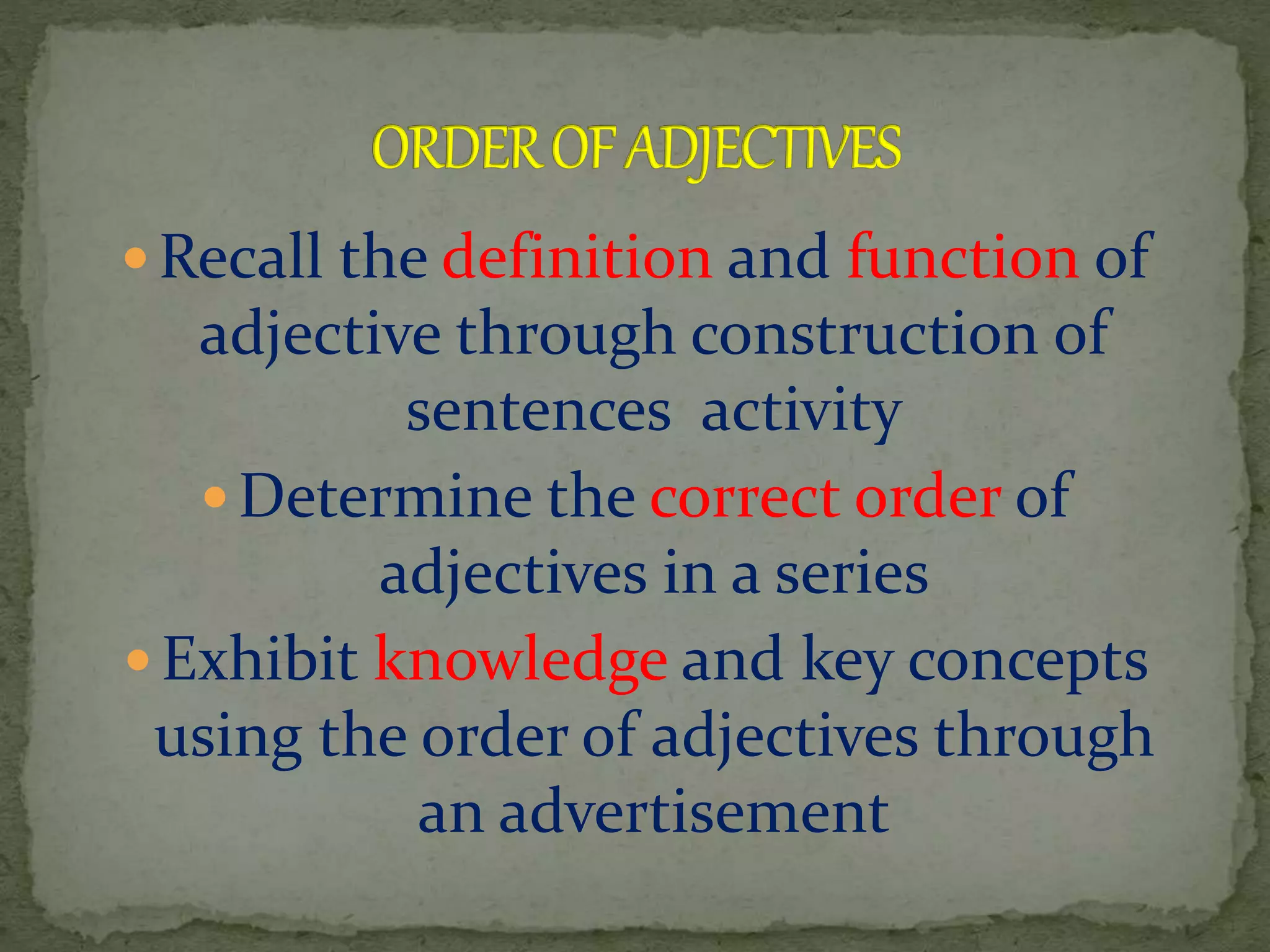 Order of adjectives | PPT