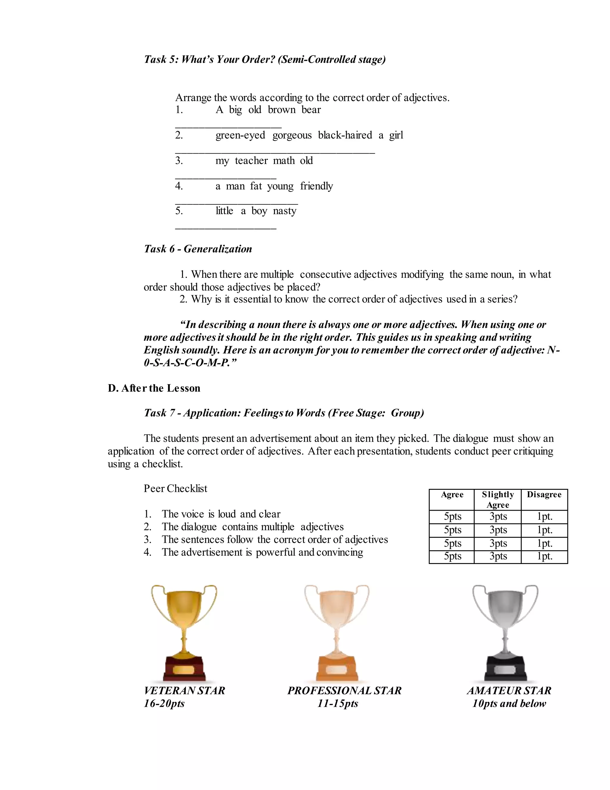 THE ORDER OF ADJECTIVES DEMONSTARTION PLAN | DOCX