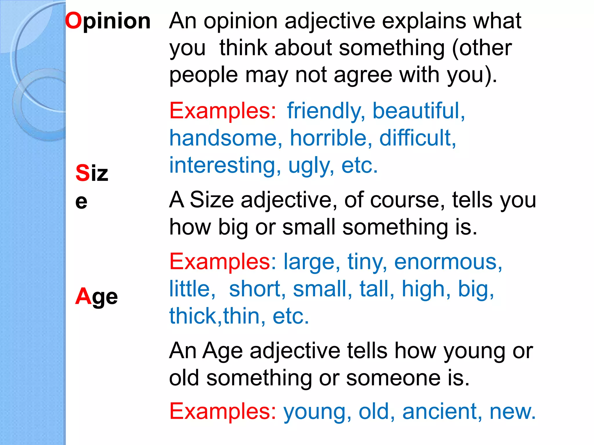 Order of adjectives | PPTX