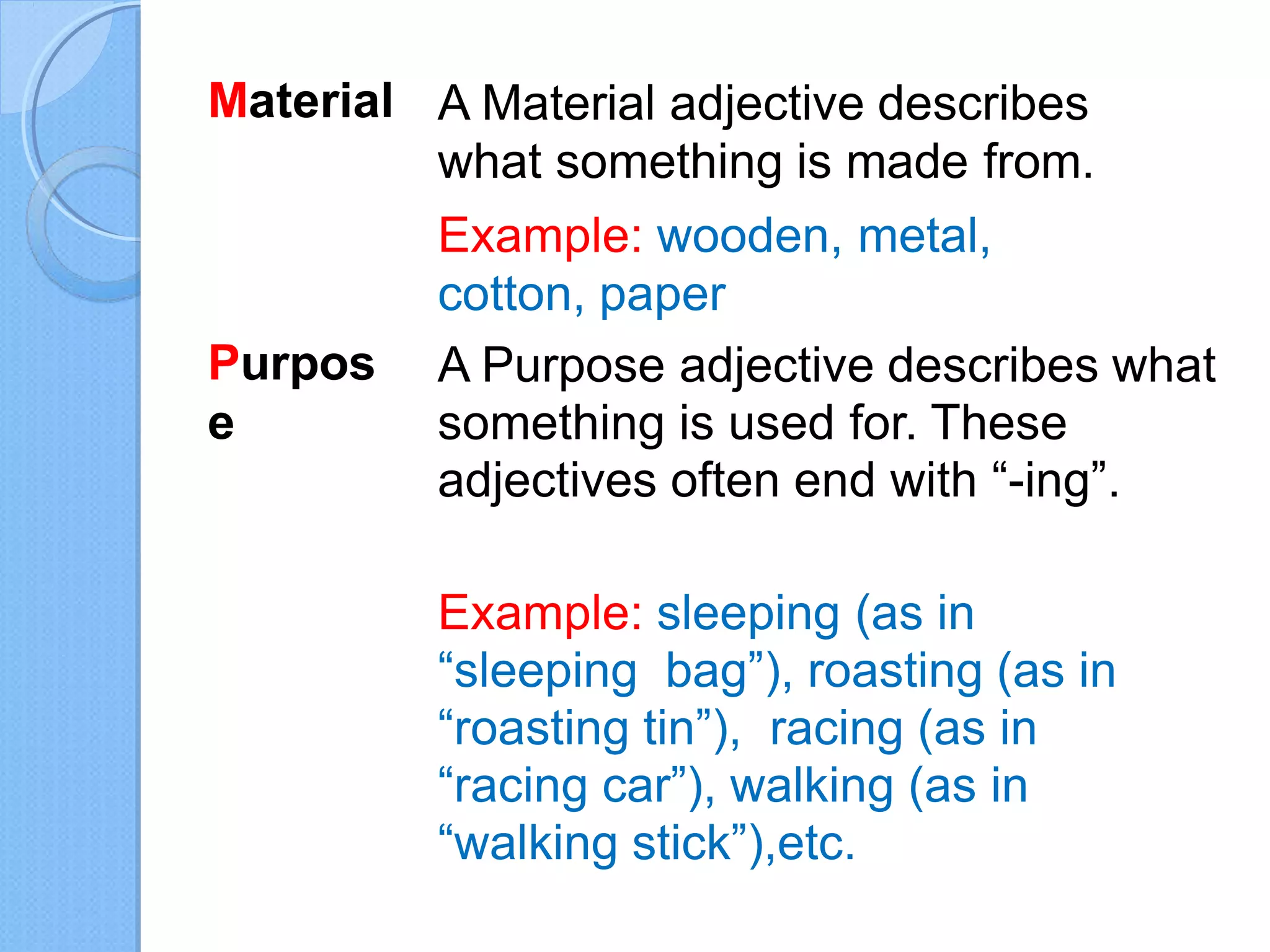 Order of adjectives | PPTX