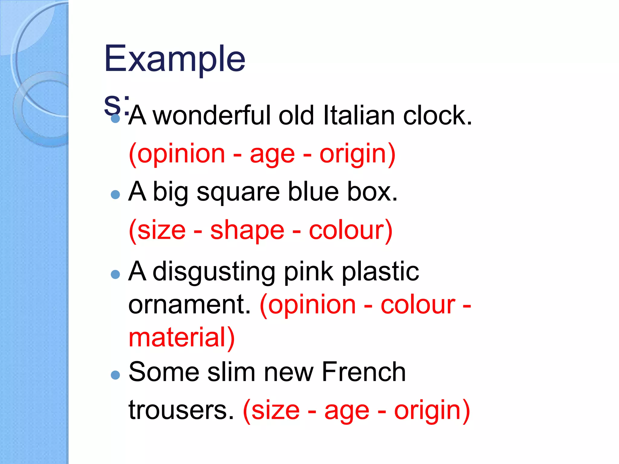 Order of adjectives | PPTX