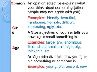 Order of adjectives | PPTX