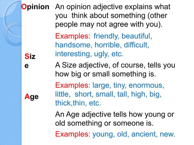 Order of adjectives | PPTX