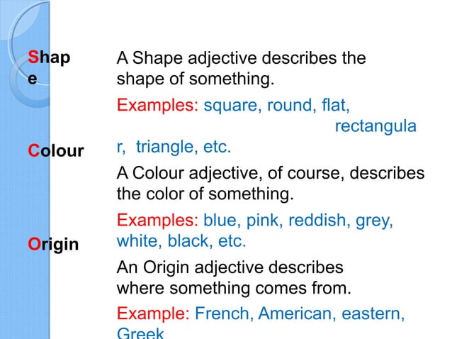 Order of adjectives | PPTX