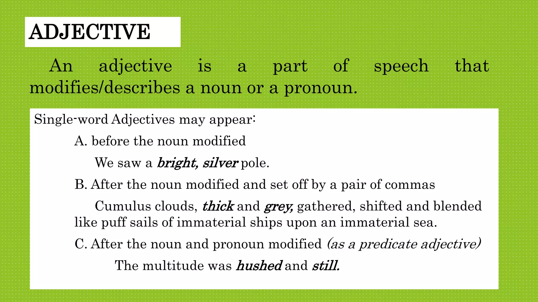 English Lesson: Order of Adjectives in a Series | PPTX