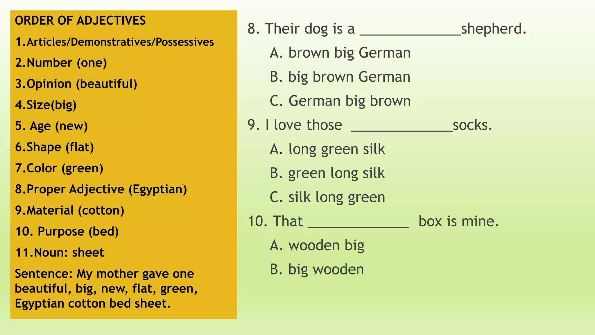 English Lesson: Order of Adjectives in a Series | PPTX