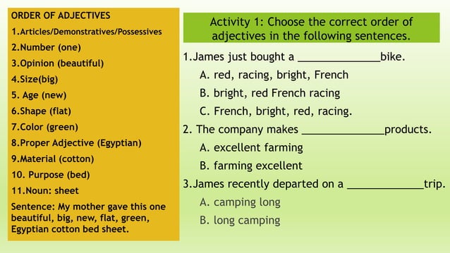 English Lesson: Order of Adjectives in a Series | PPTX