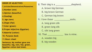 English Lesson: Order of Adjectives in a Series | PPTX