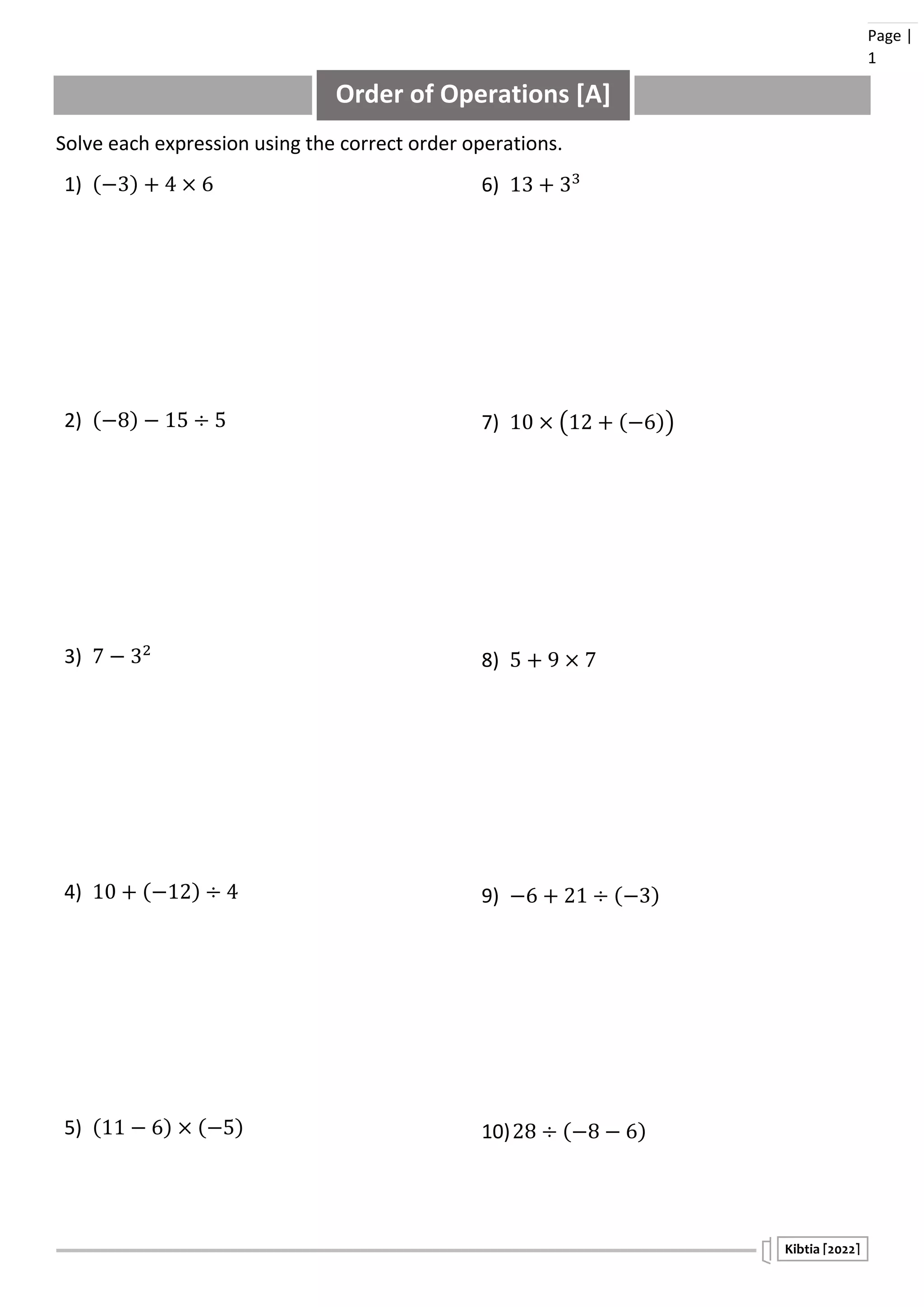 Order of Operations | PDF