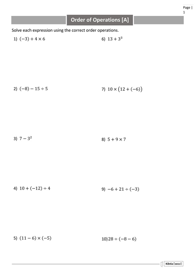 Order of Operations | PDF