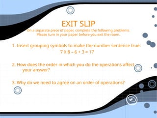 Order of Operations, integers, Aug 2.ppt